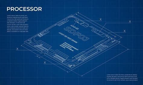 Isometric Processor Blueprint Central Processing Unit Or Cpu Computer