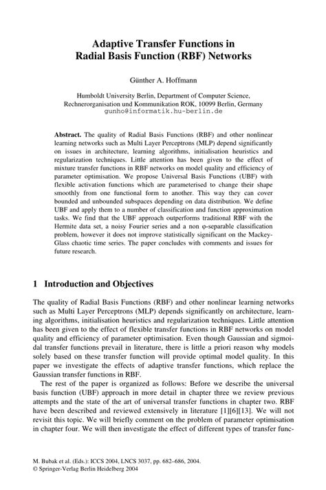 PDF Adaptive Transfer Functions In Radial Basis Function RBF Networks
