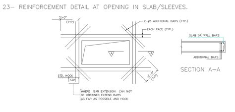 Detailed Reinforcement At Slab Opening Cad Drawing In Dwg File