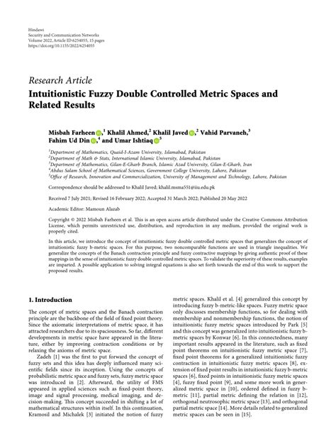 Pdf Intuitionistic Fuzzy Double Controlled Metric Spaces And Related Results