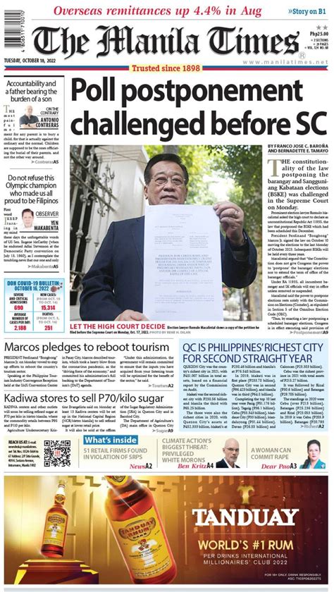 The Manila Times Front Page October 18 2022 The Manila Times