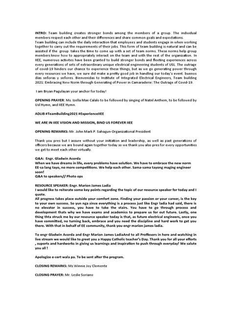 Teambuilding Script Pdf