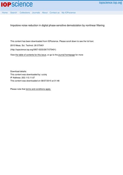 Pdf Impulsive Noise Reduction In Digital Phase Sensitive Demodulation By Nonlinear Filtering