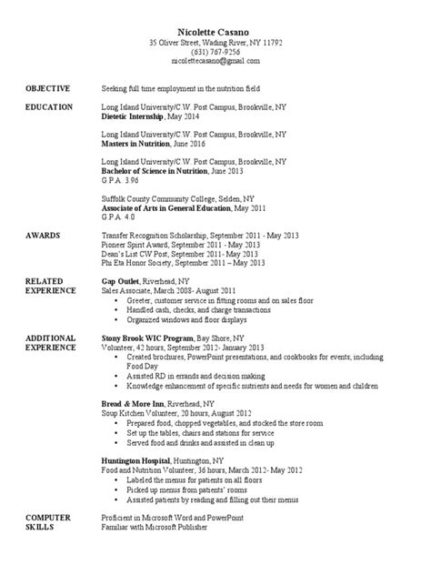Nutrition Professional Resume Pdf Self Improvement