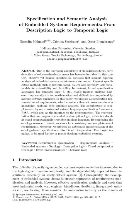 Pdf Specification And Semantic Analysis Of Embedded Systems