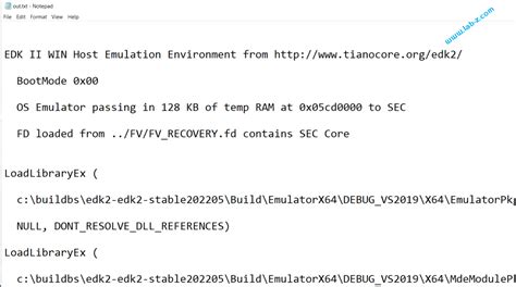 step to uefi 281）emulator debug message 的输出 lab z