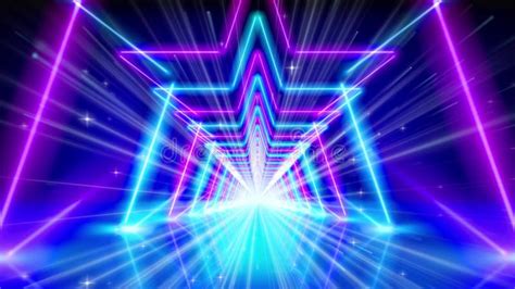 Flight Through Glowing Neon Stars Tunnel Star Shaped Led Arcade