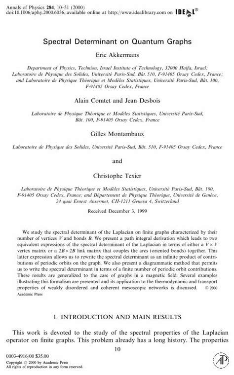 Pdf Spectral Determinant On Quantum Graphs Dokumentips
