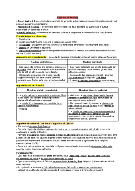 Algoritmi Di Routing Dhcp E Nat Appunti Di Sistemi Di Reti Docsity