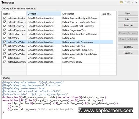 abap cds view templates