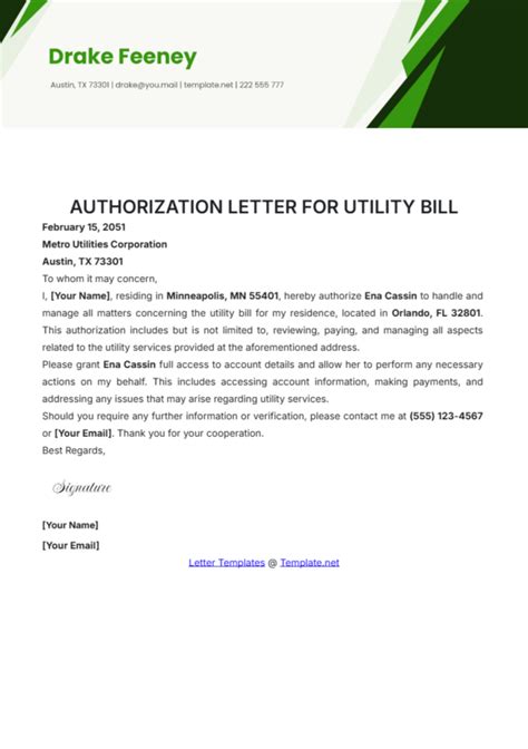 Utility Bill Authorization Letter Template