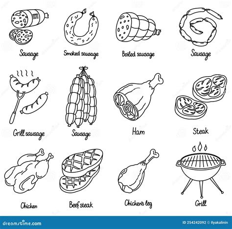 Meat Products Icon Set Editable Outline Stroke Thickness Vector Line