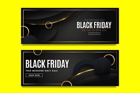 사실적인 블랙 프라이데이 수평 판매 배너 세트 벡터 디자인 일러스트 3차원 형태에 대한 스톡 벡터 아트 및 기타 이미지 3