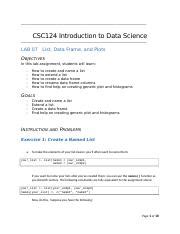 Csc Lab Docx CSC Introduction To Data Science LAB List Data Frame And Plots