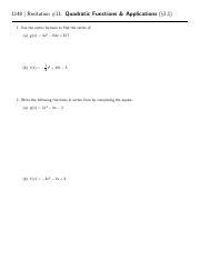 Quadratic Functions Applications Exploring Vertex Form And Course Hero