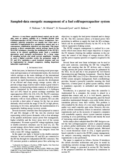 Pdf Sampled Data Energetic Management Of A Fuel Cell Supercapacitor System Dorothée Normand