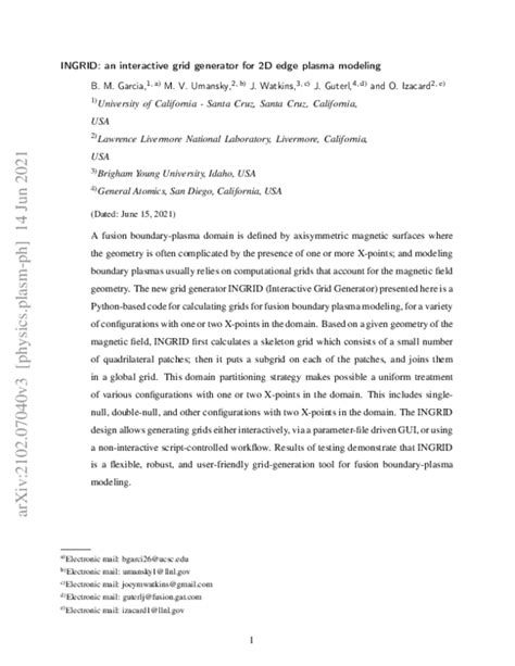 Pdf Ingrid An Interactive Grid Generator For 2d Edge Plasma Modeling