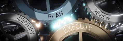 Identify Plan Execute Review Gears Concept Stock Illustration