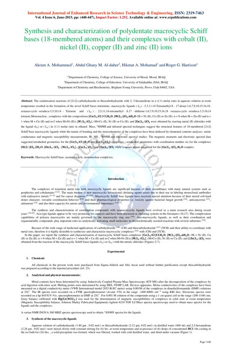 Pdf Synthesis And Characterization Of Polydentate Macrocyclic Schiff Bases 18 Membered Atoms