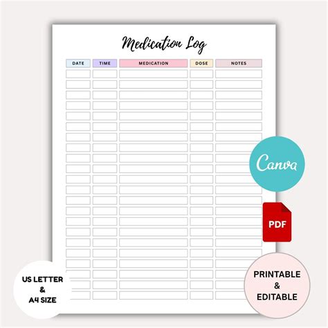 Weekly Medication Log Printable Daily Medicine Tracker Canva And Pdf