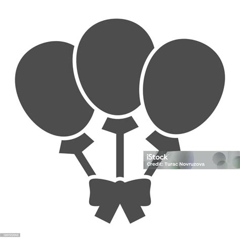 공기 풍선 솔리드 아이콘입니다 리본 3 파티 장식 풍선입니다 축제 이벤트 및 표시 벡터 디자인 개념 흰색 배경에 문말 스타일의 그림 웹 및 응용 프로그램에 사용 Eps 10