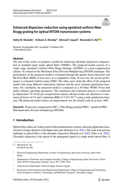 Pdf Enhanced Dispersion Reduction Using Apodized Uniform Fiber Bragg