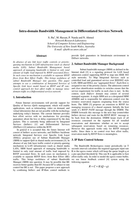 Pdf Intra Domain Bandwidth Management In Differentiated Services Network
