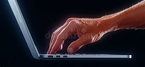 Hand Typing On Laptop In Dark Background Stock Illustration Illustration Of Touchscreen