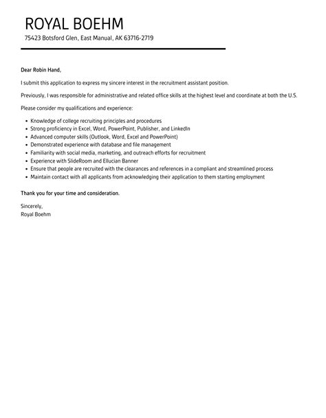 Recruitment Assistant Cover Letter Velvet Jobs