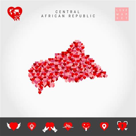 I Love Central African Republic Red Hearts Pattern Vector Map Of Central African Republic Love