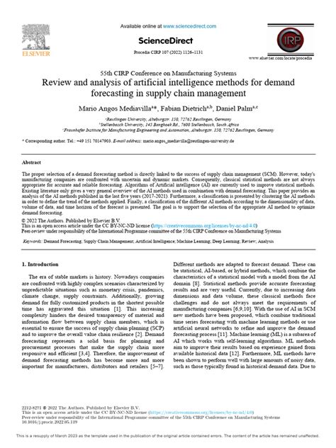Review And Analysis Of Artificial Intelligence Methods For Demand Pdf Machine Learning
