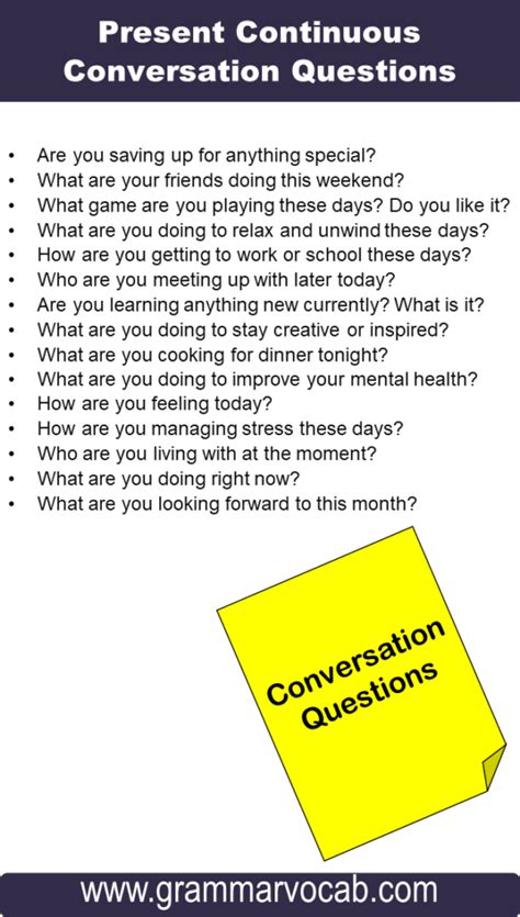 Present Continuous Conversation Questions Grammarvocab