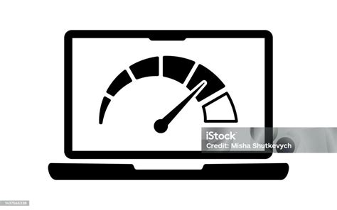 화면에 인터넷 연결 속도 테스트가 있는 노트북 아이콘입니다 웹 페이지에서 인터넷 다운로드 속도 테스트 속도 테스트 및 네트워크