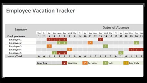 Employee Vacation Tracking Excel Template Easy To Use Spreadsheet