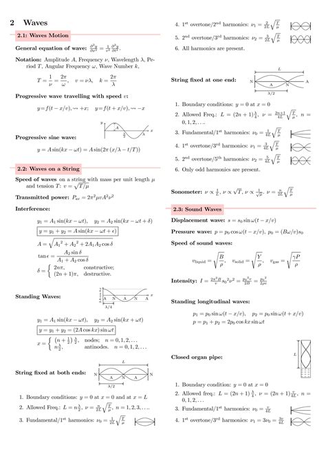 Physics Formulas For Class And Class