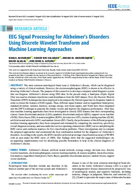 Pdf Eeg Signal Processing For Alzheimers Disorders Using Discrete