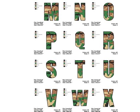 Military Camouflage Alphabet Embroidery Design Army Style Font 26