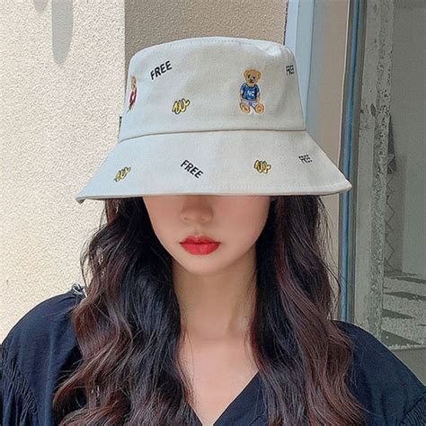 유투미월드 ♥당일 출고♥ 곰 자수 벙거지 봄 가을 모자 Up