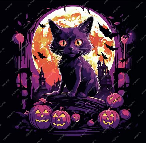 Premium Vector Illustration Of A Black Cat Posing For Halloween In