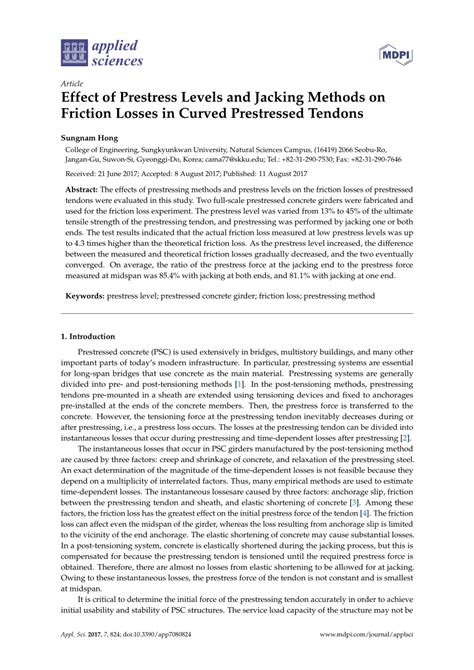 Pdf Effect Of Prestress Levels And Jacking Methods On Friction Losses
