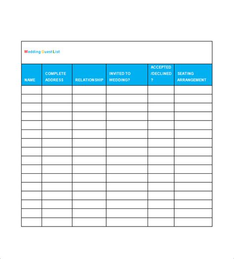 Guest List Templates Free Printable Xlsx Docs PDF Formats Samples Examples Forms