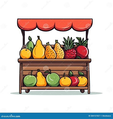 Colorful Cartoon Fruit Stand Vector With Simple And Clean Style Stock