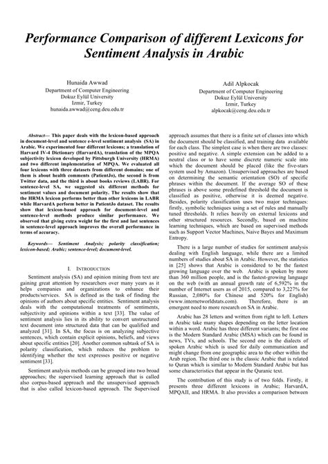Pdf Performance Comparison Of Different Lexicons For Sentiment Analysis In Arabic