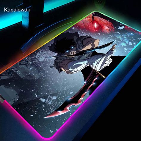 애니메이션 Rgb 마우스 패드 솔로 레벨링 Pc 게이머 게임 액세서리 카펫 컴퓨터 Led 키보드 데스크 매트 90x40cm Aliexpress