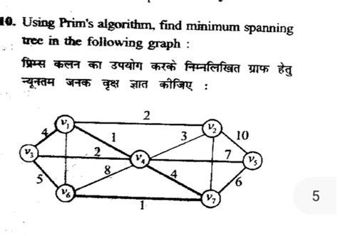 10. Using Prim's algorithm, find minimum spanning tree in the following g..