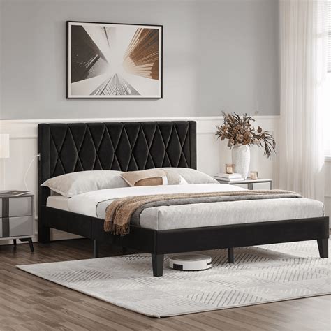 Topeakmart Queen Size Upholstered Platform Bed With Built In Usb Ports