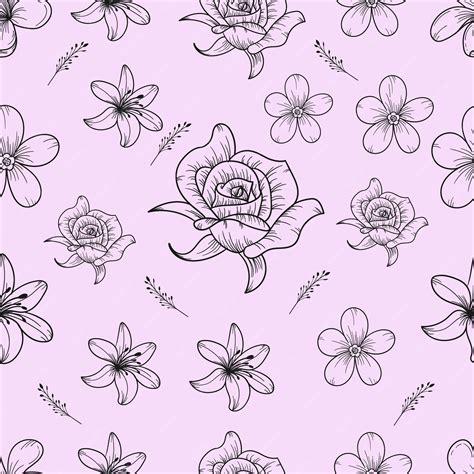 Premium Vector Seamless Pattern Flower Outline