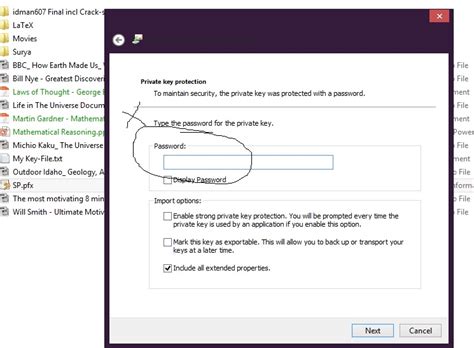 forgot password for pfx key file having decryption data microsoft
