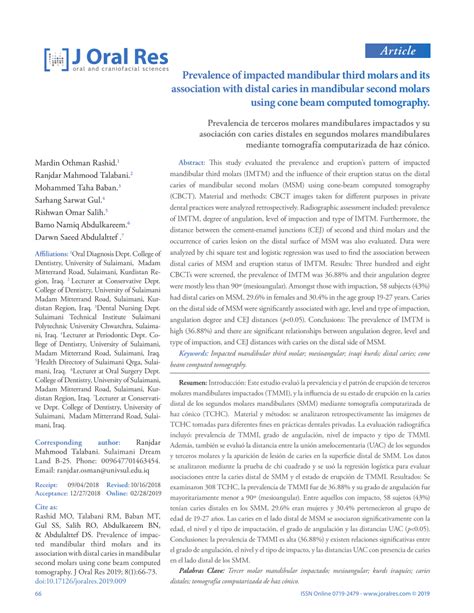 Pdf Prevalence Of Impacted Mandibular Third Molars And Its Association With Distal Caries In