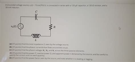 solved find total impedance phasor current phasor voltage